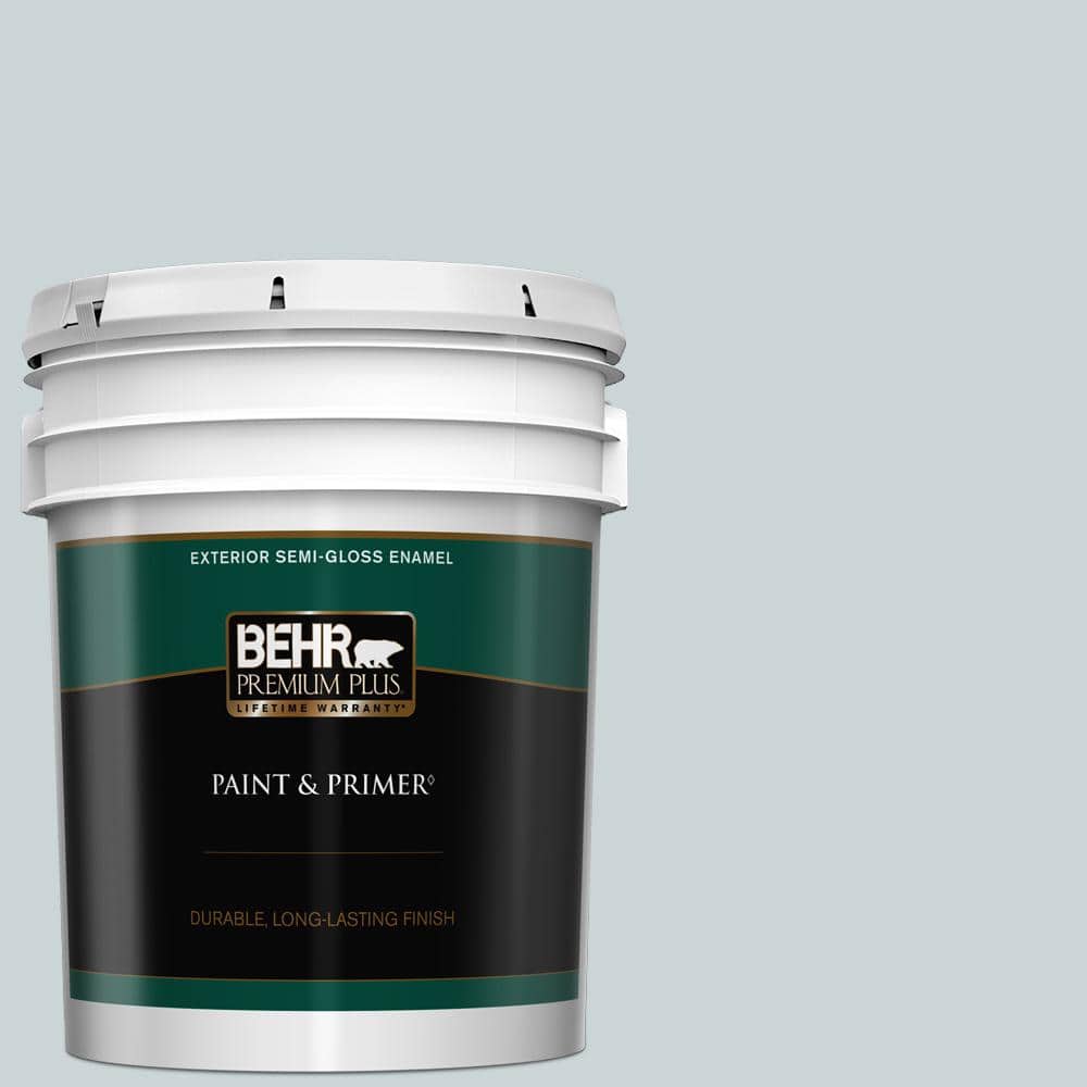 BEHR PREMIUM PLUS 5 gal. #N470-1 Ash Blue Semi-Gloss Enamel Exterior ...