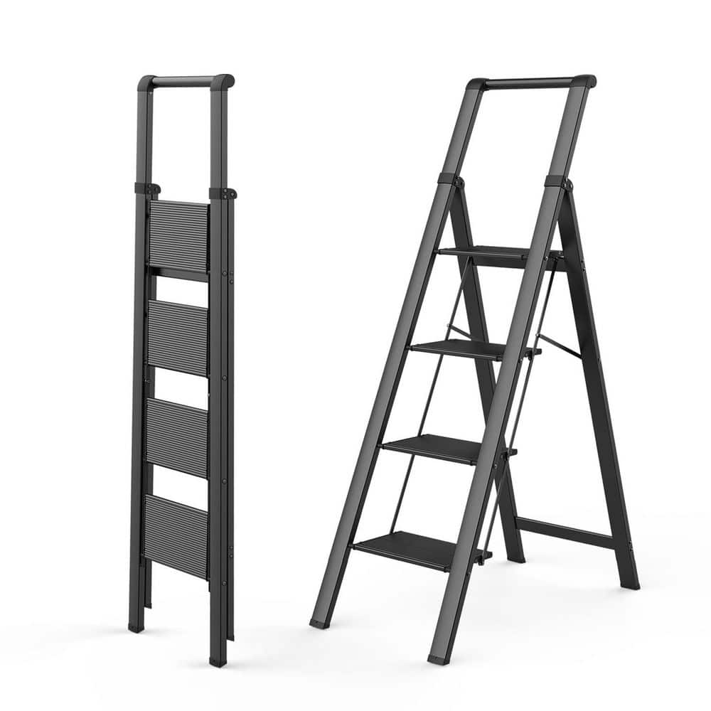 Laybus 4.83 ft. Aluminum 4 Step Ladder (9 ft. Reach), Load 300 lb. Load ...