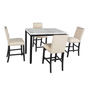 Noble House Emmaline 5-Piece Light Beige and Natural Walnut Dining Set ...