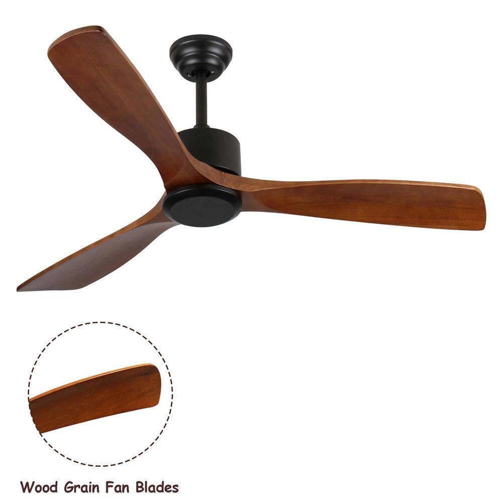 52 in. Black Indoor Ceiling Fan without Light, Wood Baldes Fan with ...