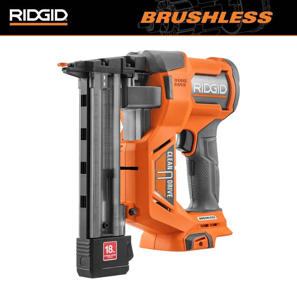 RIDGID 18V Brushless Cordless 18-Gauge 1-1/2 in. Narrow Crown Stapler ...