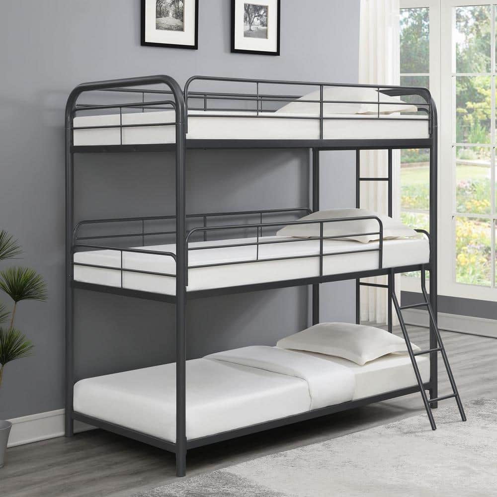 Coaster Garner Gunmetal Metal Frame Twin Triple Bunk Bed with 2 ...