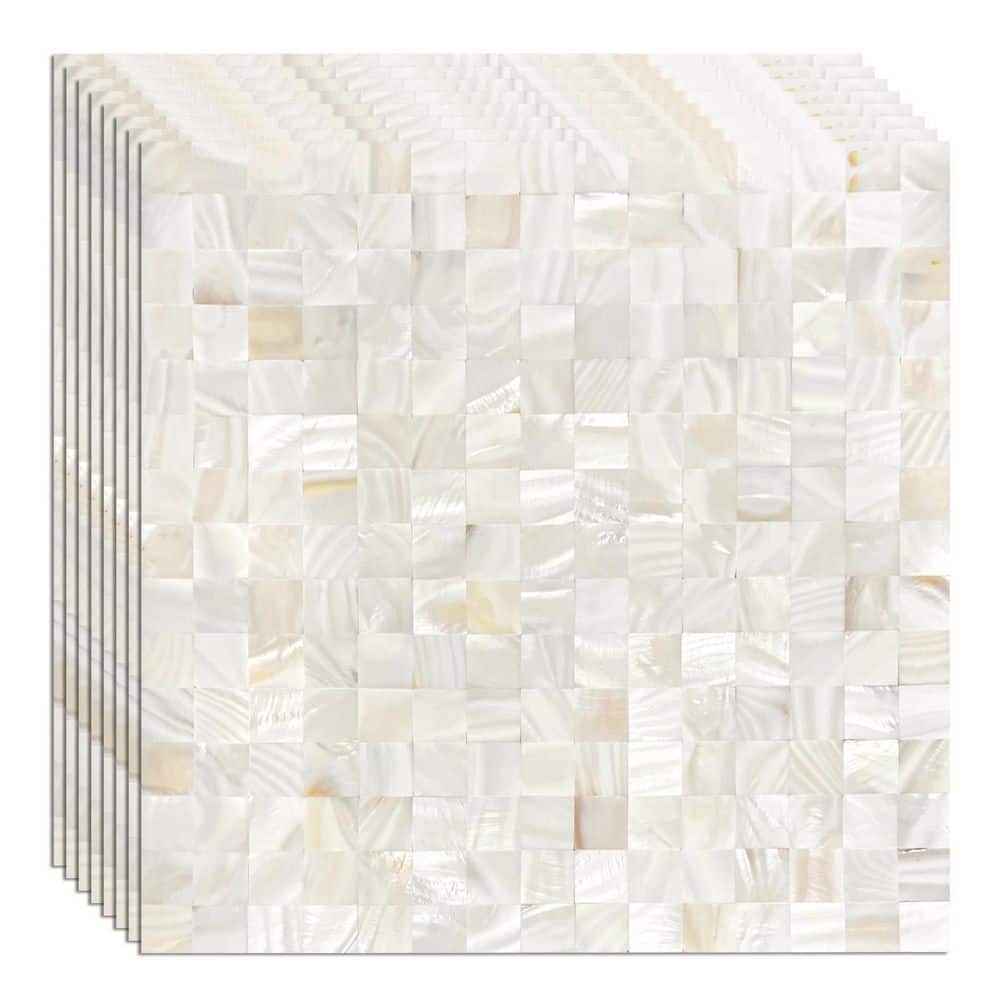 Art3d 11.8in. x 11.8in. Natural White Seashell Tiles for Kitchen ...