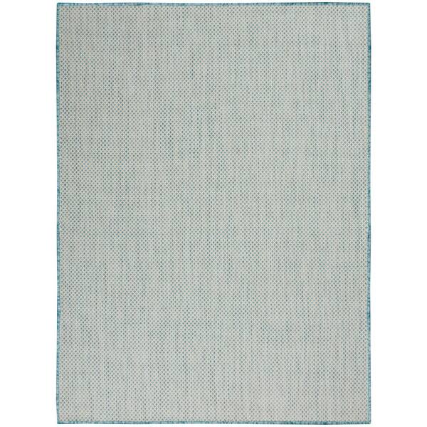 Nourison Courtyard Ivory Aqua 4 ft. x 6 ft. Geometric Contemporary ...