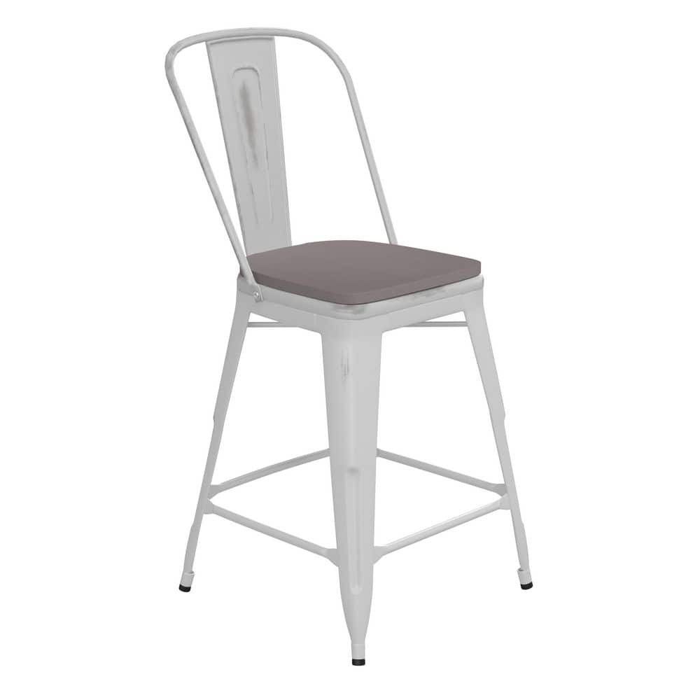 Carnegy Avenue 24 in. White/Gray Metal Outdoor Bar Stool CGA-XU-515830-WH-HD - The Home Depot