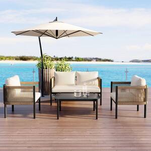 Tenleaf 4-Piece Metal Patio Conversation Seating Set and Coffee Table ...