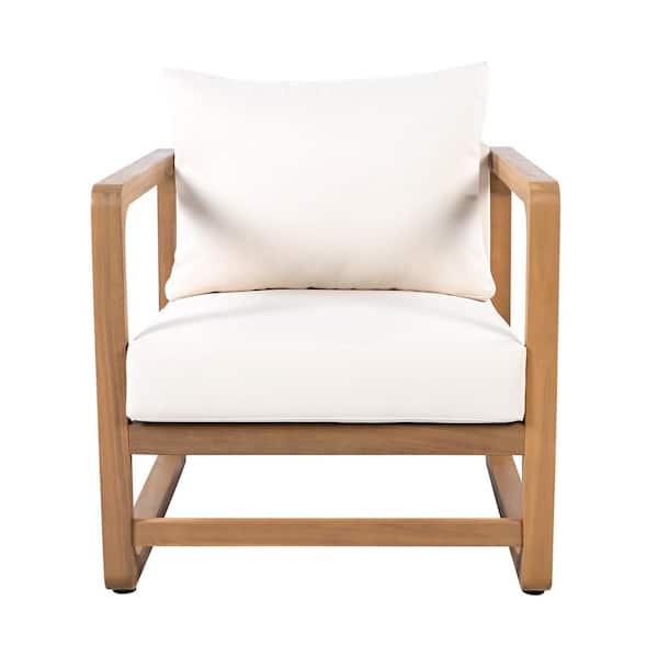 1-Pieces Oversized Teak Outdoor Acacia Wood Lounge Chair w/ White ...