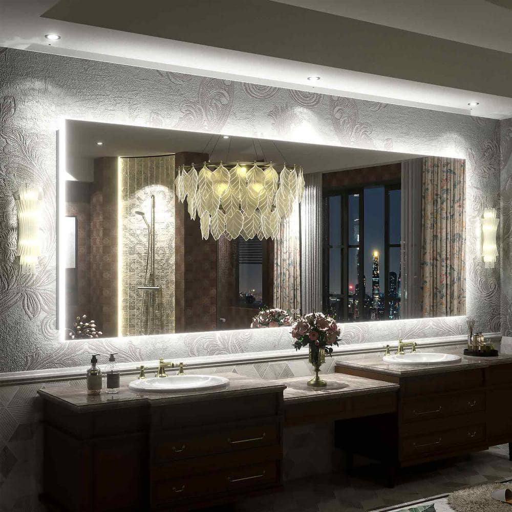 Apmir 96 in. W x 36 in. H Rectangular Frameless Super Bright Backlited ...