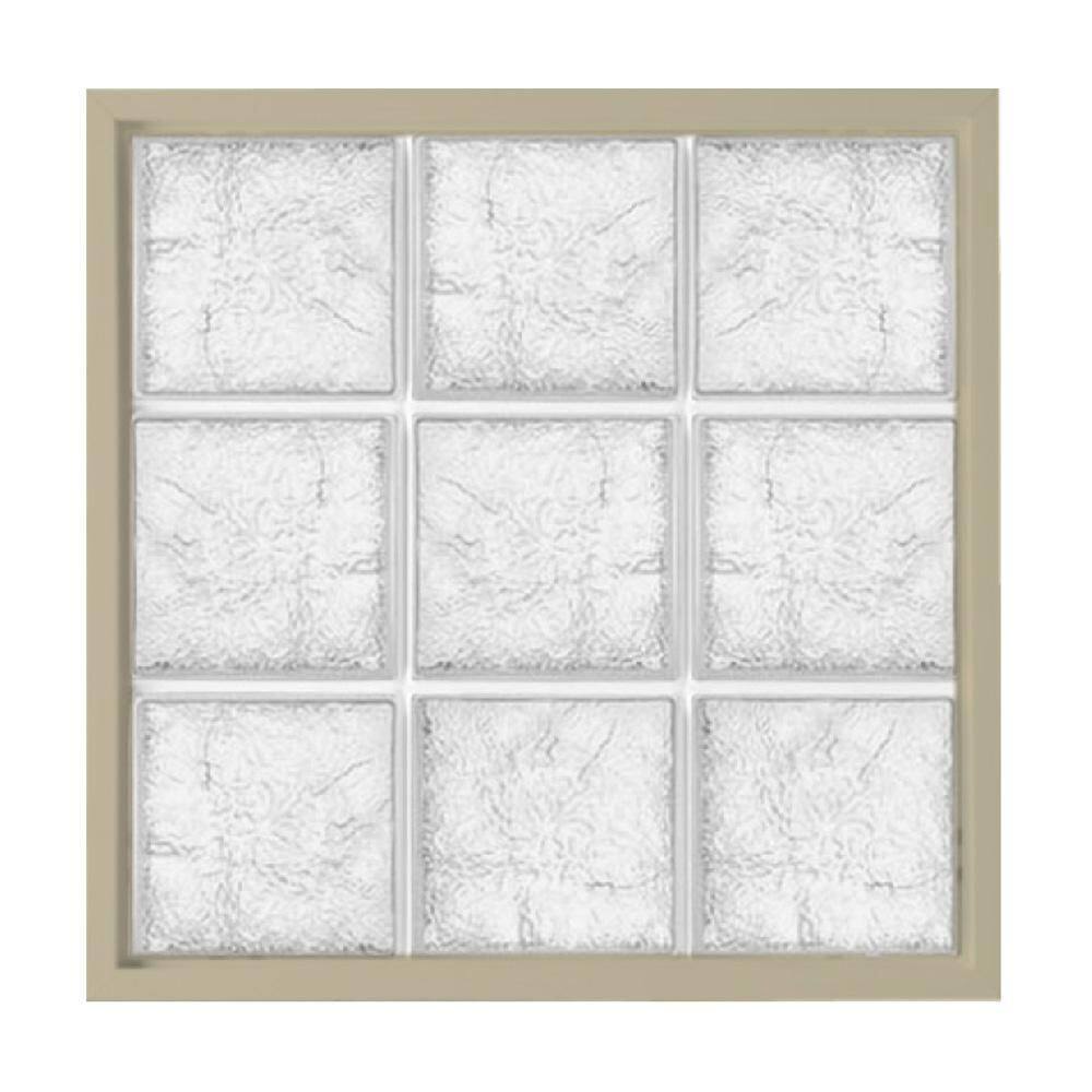 Hy-Lite 31.5 in. x 24 in. Fixed Tan Vinyl Nail Fin Frame Glass Block ...