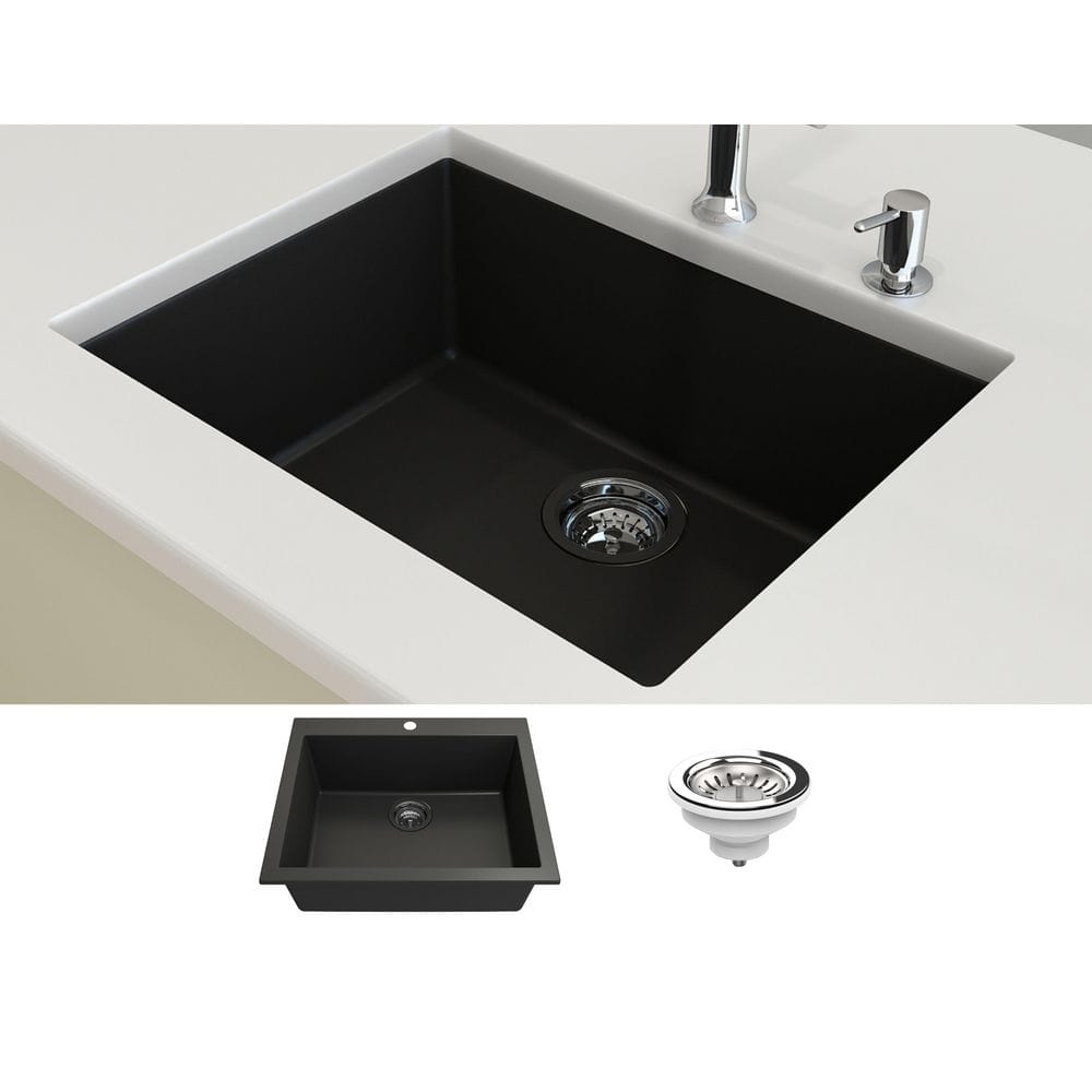 TerraLife Hyperion 24 in. Drop-In/Undermount Single Bowl Matte Black ...