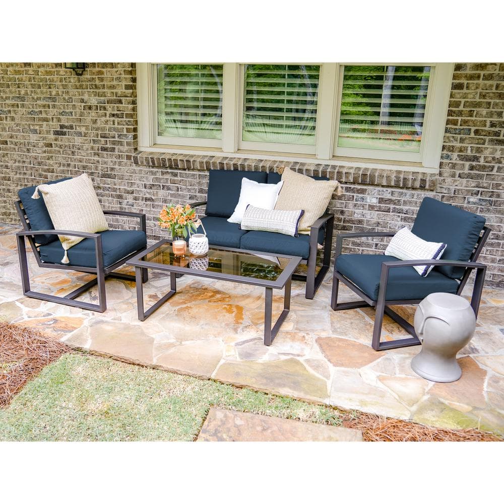 Leisure Made Jasper 4-Piece Aluminum Patio Conversation Set with ...