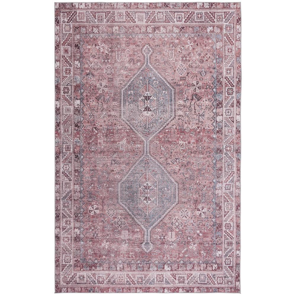SAFAVIEH Tuscon Light Rust/Beige 6 ft. x 9 ft. Machine Washable Border ...