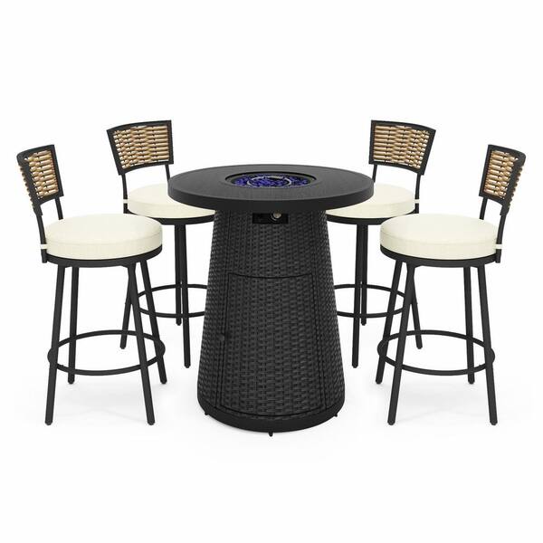 INNUMIA 5-Piece Metal Patio Conversation Set with Black Round Gas Bar ...