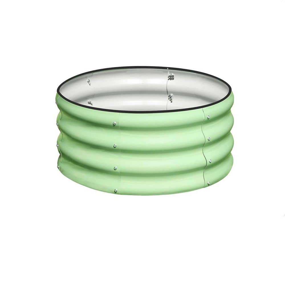 2 ft Round Green Galvanized Raised Garden Bed Kit Outdoor, Metal ...