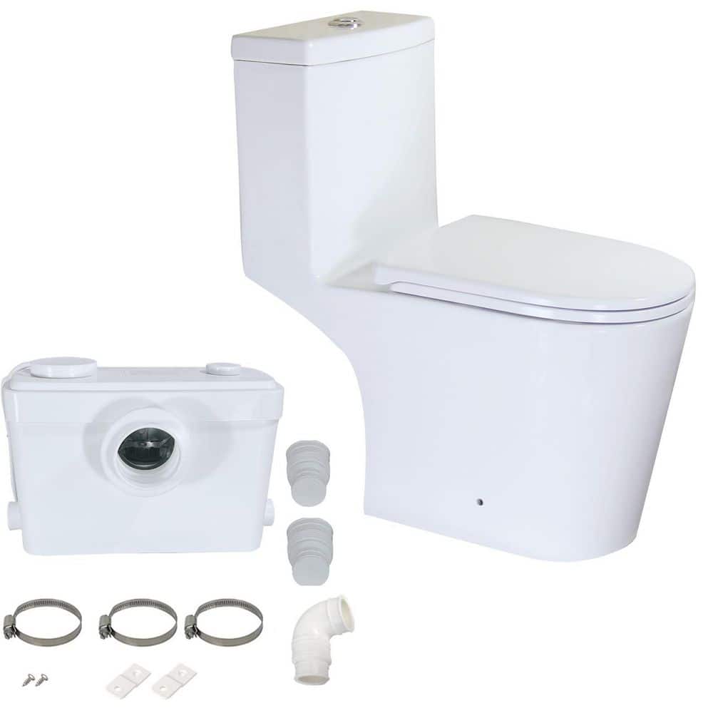 Yingze 600 W Macerating Toilet, 1-Piece Elongated Toilet in White for ...