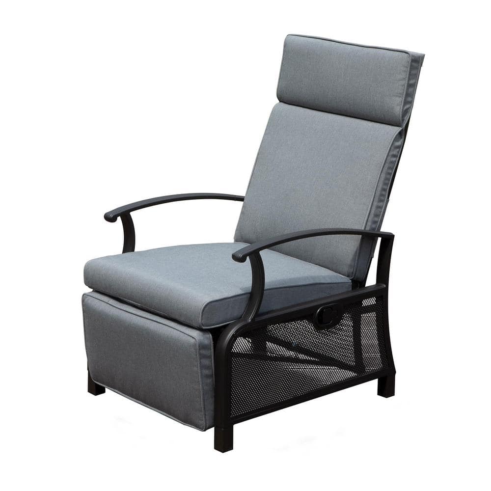 Mondawe Black Metal Outdoor Adjustable Backrest Lounge Chair with Side ...