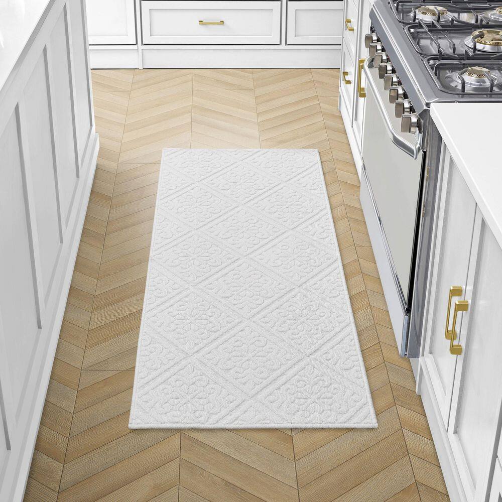 Laura Ashley Austell Solid 2 ft. x 5 ft. Ivory Geometric Runner Rug ...