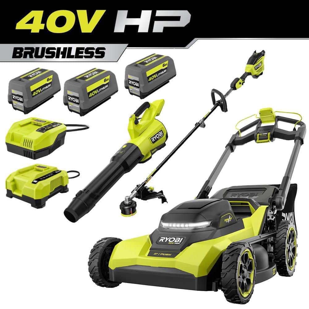 RYOBI 40V HP Brushless 21 in. Walk-Behind Multi-Blade Push Mower w ...