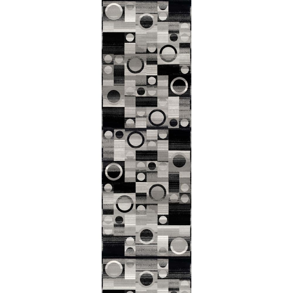 Rug Branch Montage, Black Grey, Checkered 2 ft. x 14 ft. Geometric ...