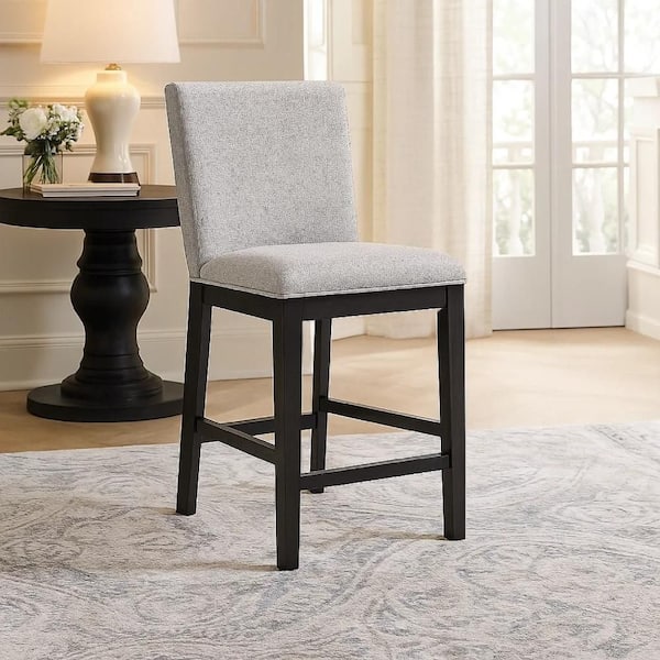 Benjara Nea Swivel Wood Frame Outdoor Bar Stools with Gray Fabric ...