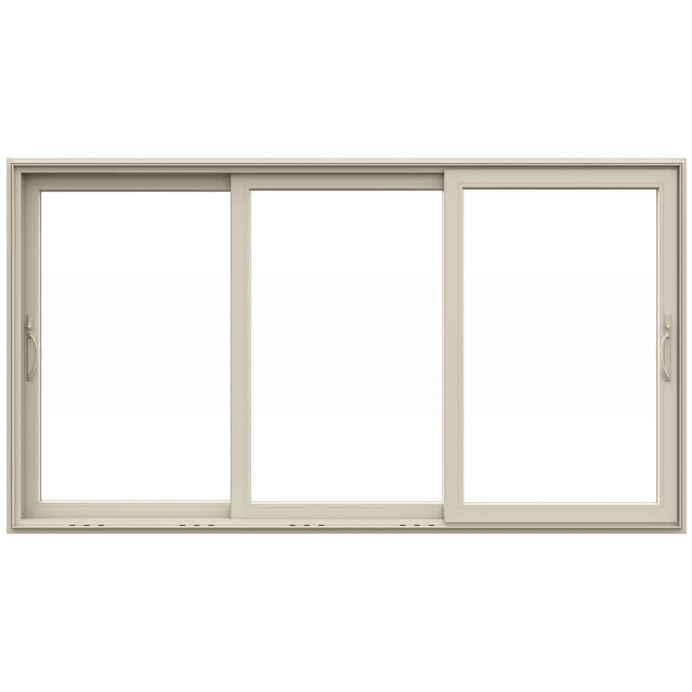 JELD-WEN V4500 Multi-Slide 141 in. x 80 in. Universal Handing Low-E Desert Sand Vinyl 3-Panel ...