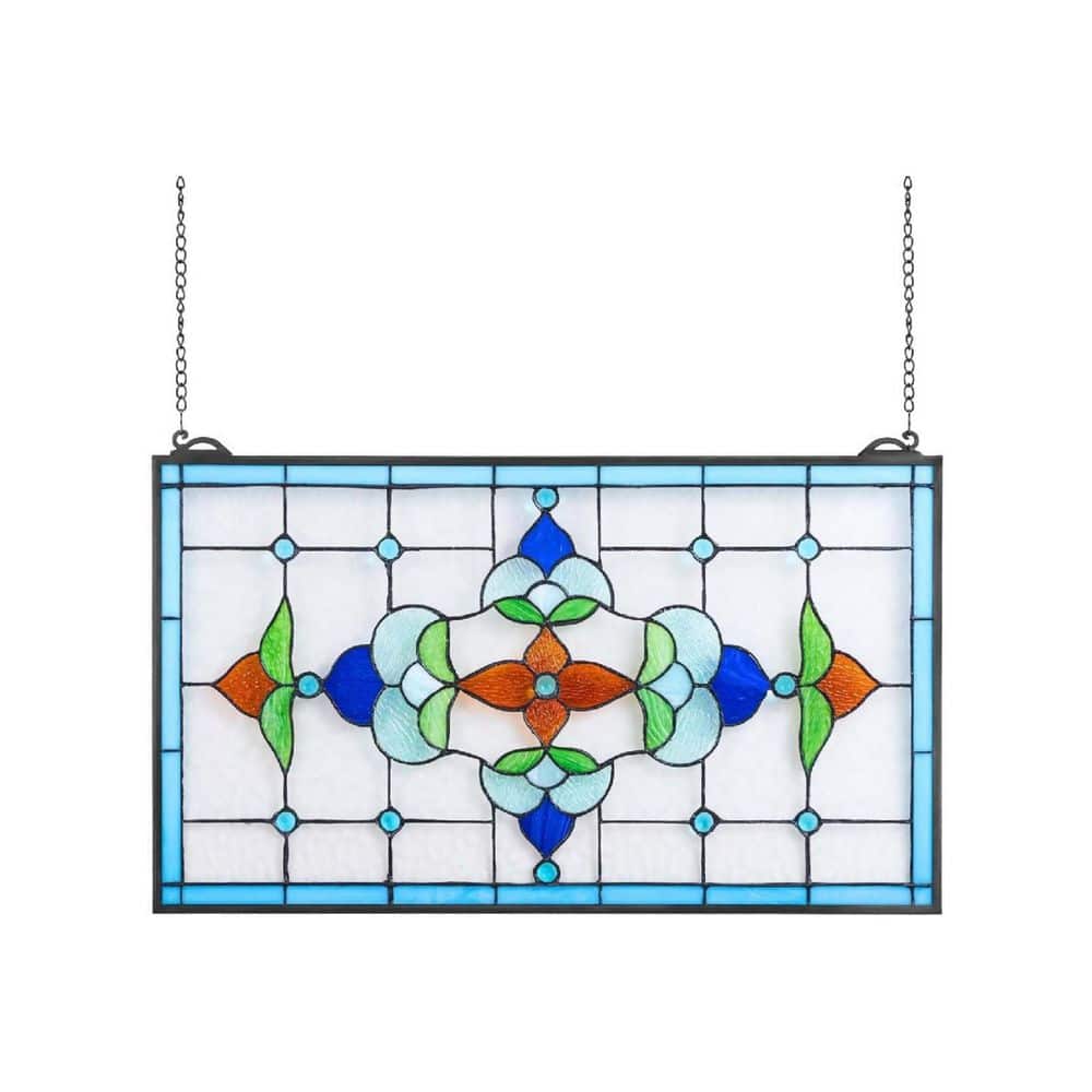 Blue Horizontal Rectangle Stained Glass Art Glass Window HDFHVTB3CH ...