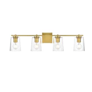 Simply Living 33 in. 4-Light Modern Brass Vanity Light with Clear Round ...