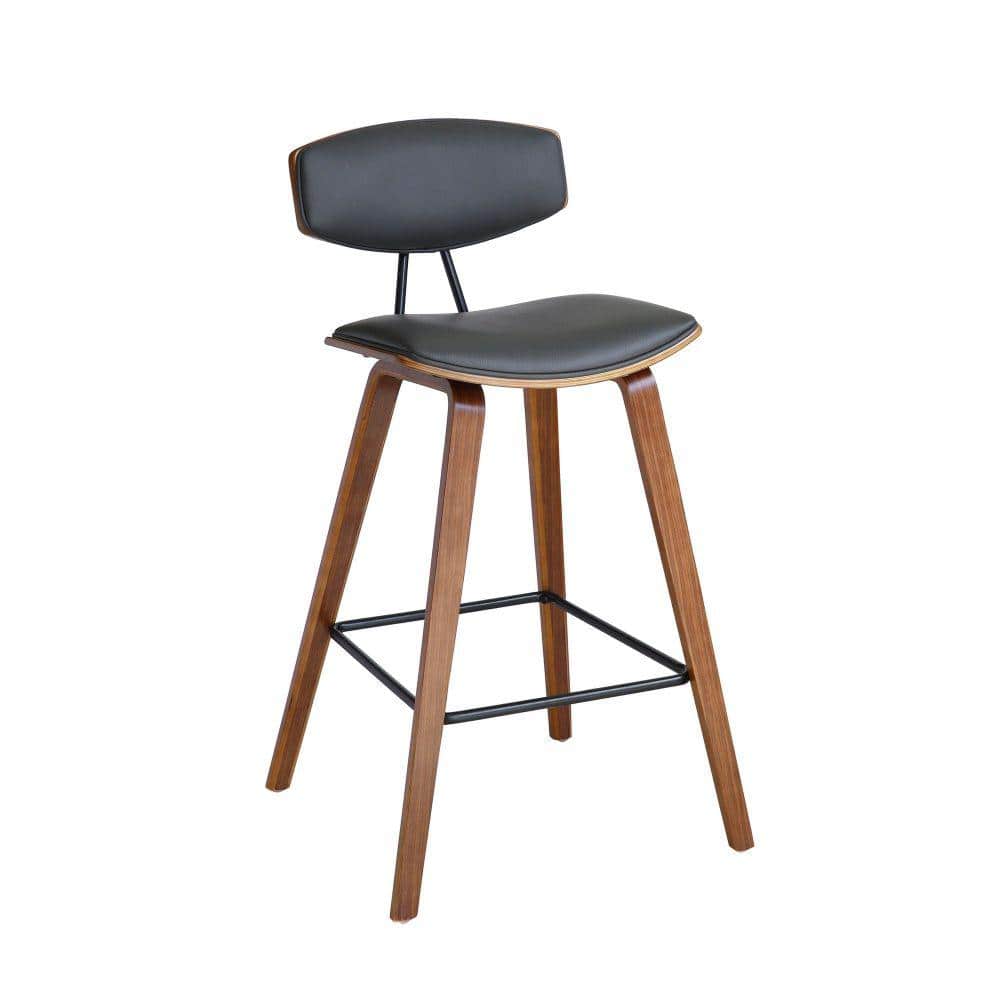 Benjara 28.5 in. Brown Low Back Wooden Frame Bar Stool with Leather ...