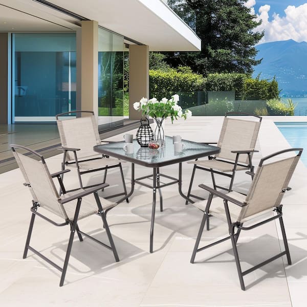 Pellebant 5-Piece Patio Dining Set with Square Glass Dining Table and ...