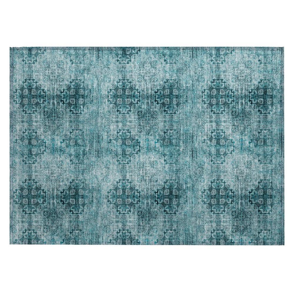 HomeRoots Teal 2 ft. x 3 ft. Woven Floral Medallion Rectangle Indoor ...
