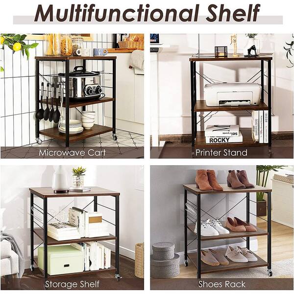 Bunpeony 3-Tier Brown Wood Kitchen Cart with 10-Hooks SCF056 - The Home ...