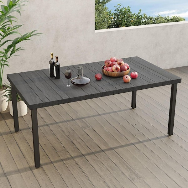 MEOOEM Rectangle Metal Outdoor Dining Table, 71.5" x 39" Patio Table ...