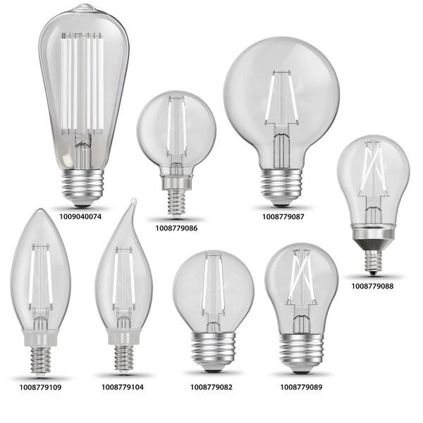 Feit Electric 60W Equivalent A15 Dimmable White Filament CEC Clear E12 Candelabra Ceiling Fan LED Light Bulb Daylight 5000K 2 Pack