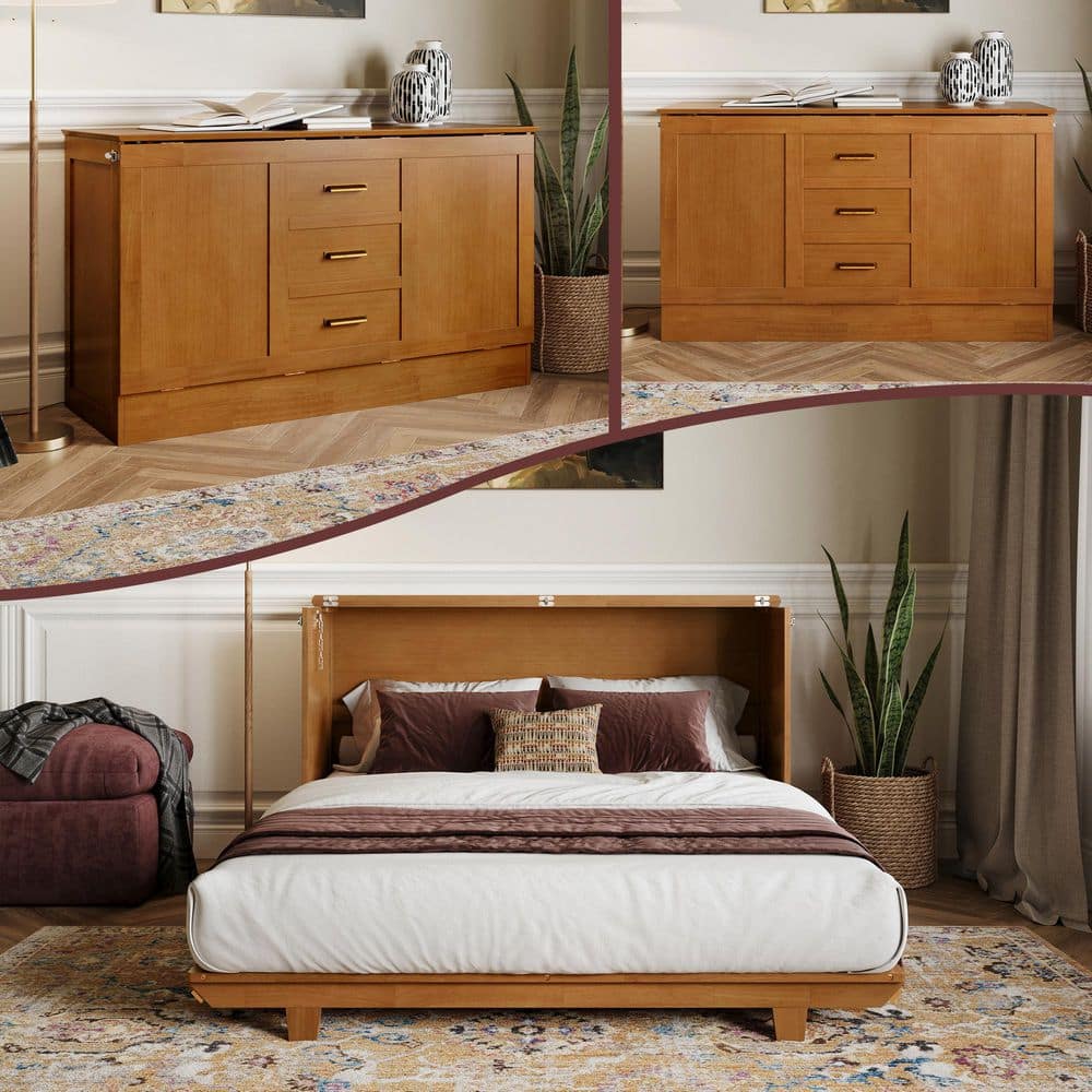 AFI Charleston Light Toffee Natural Bronze Wood Frame Queen Murphy Bed ...