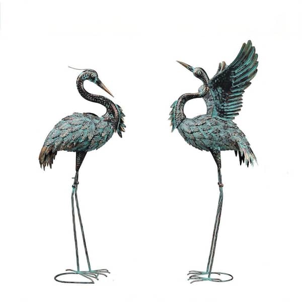 Garden Statues Large Metal Crane Sculptures, Outdoor Heron Metal Statue ...