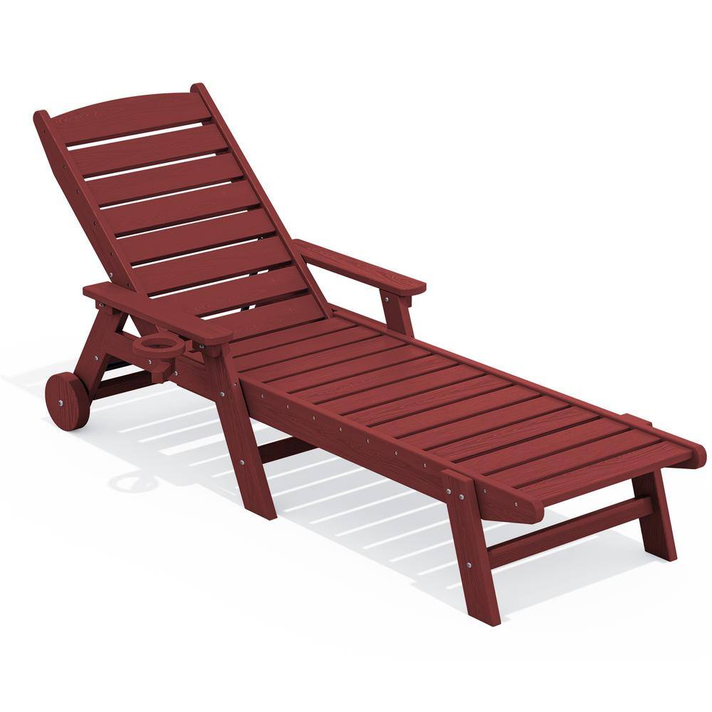 JEAREY HDPE Red Adjustable Outdoor Lounge Chair (1-Pack) PELC-HD-RD ...