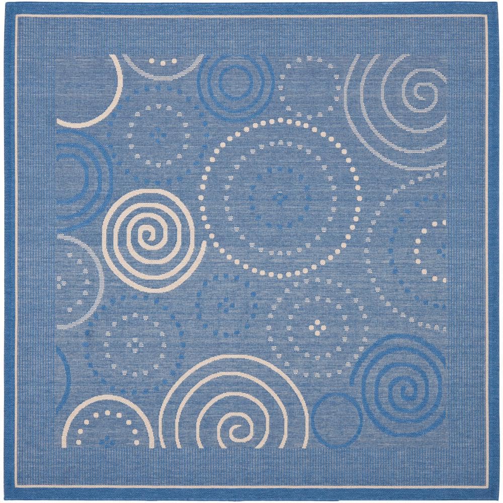 SAFAVIEH Courtyard Blue/Natural 8 ft. x 8 ft. Square Border Indoor ...
