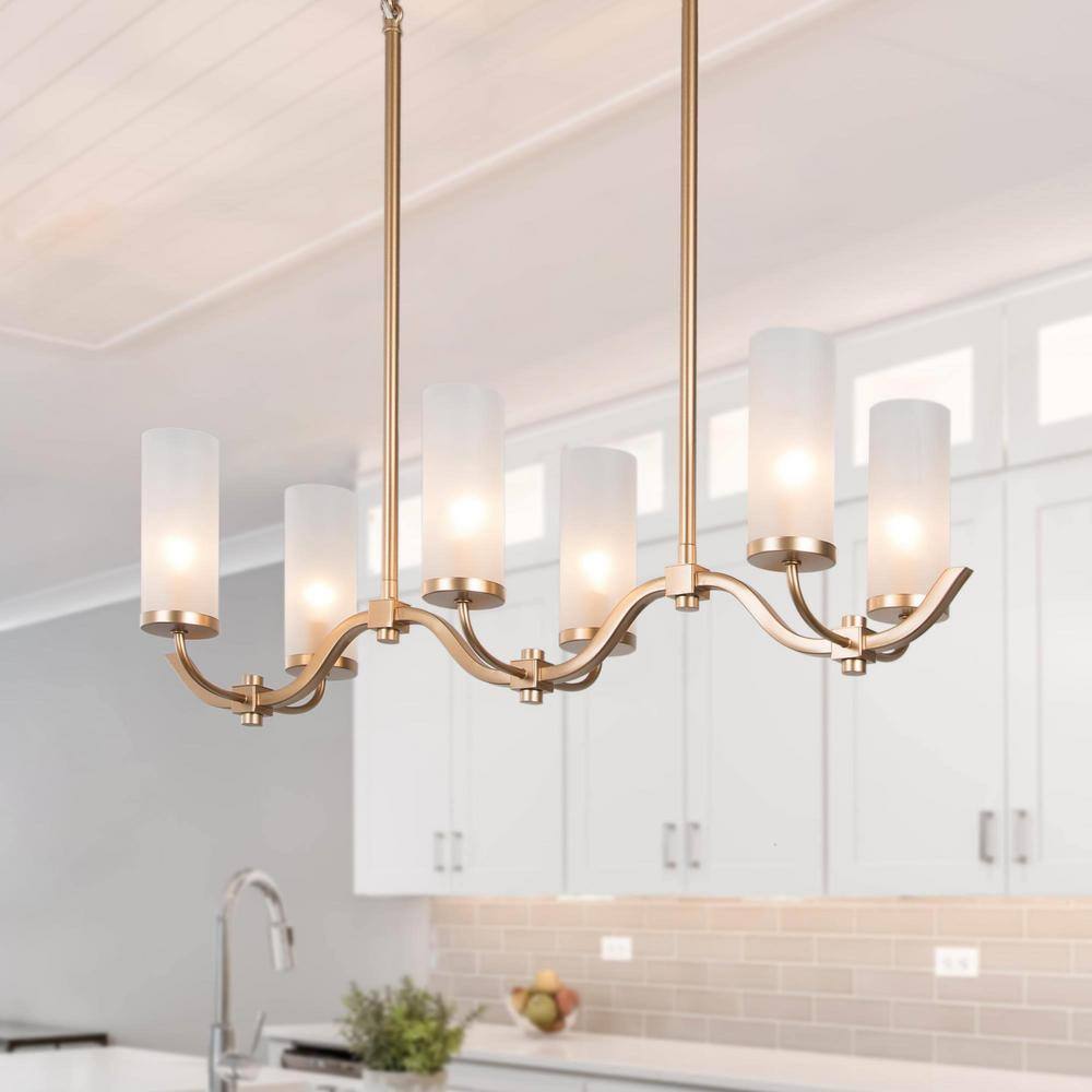 LNC Modern Gold Linear Island Chandelier 6-Light Candlestick Chandelier ...