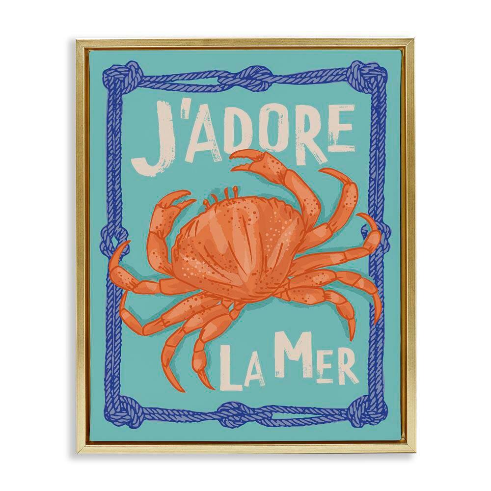 Stupell Industries J'adore La Mer Crab by Lisa Perry Whitebutton Gold Floater Frame Animal ...