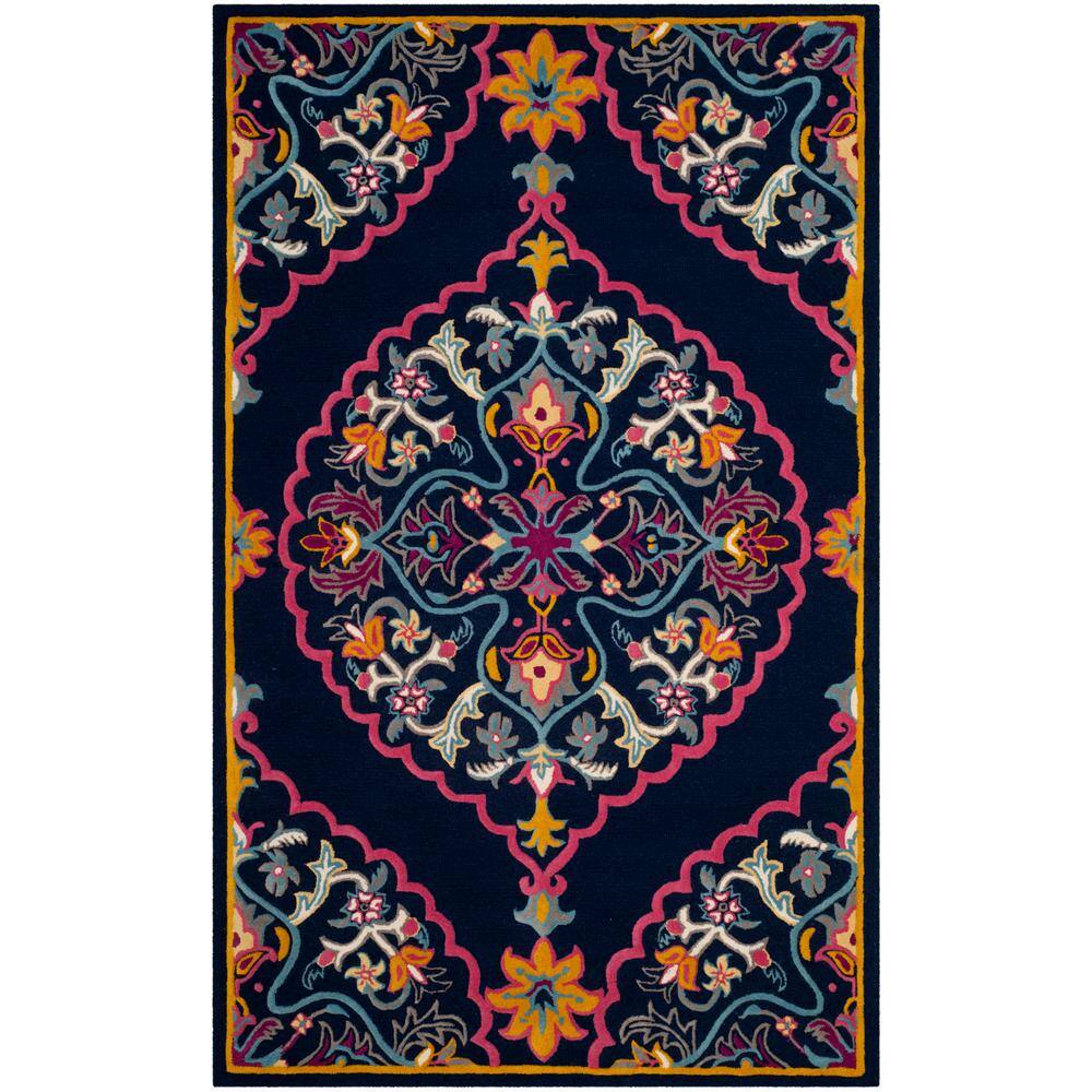 SAFAVIEH Bellagio Navy Blue/Multi 4 ft. x 6 ft. Border Area Rug BLG605C ...