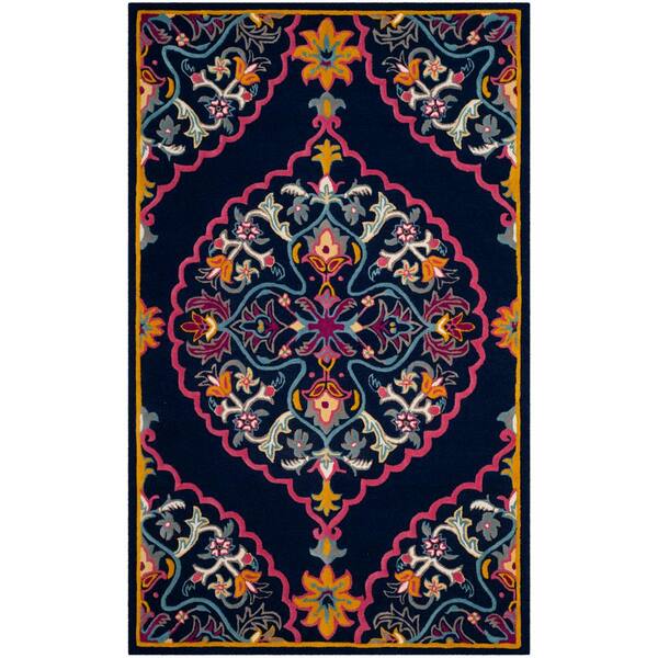 SAFAVIEH Bellagio Navy Blue/Multi 4 ft. x 6 ft. Border Area Rug BLG605C ...