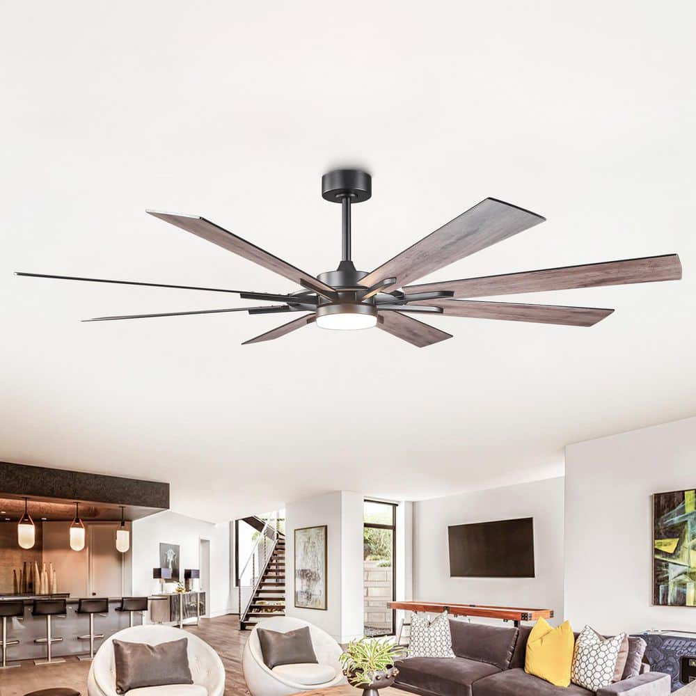IHOMEadore 72 in. Indoor Downrod Matte Black Smart DC Motor Ceiling Fan ...