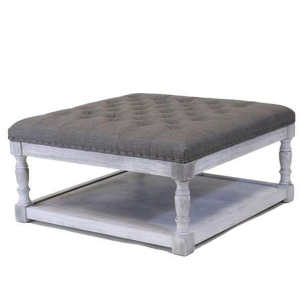 Warehouse of Tiffany Cairona Gray Tufted Textile 34 in. Shelved Ottoman ...