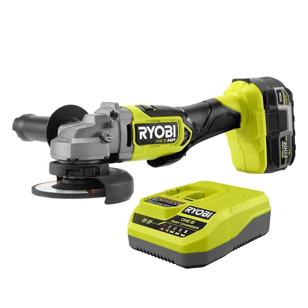 RYOBI ONE+ HP 18V Brushless Cordless 4-1/2 in. Angle Grinder Kit with 4 ...