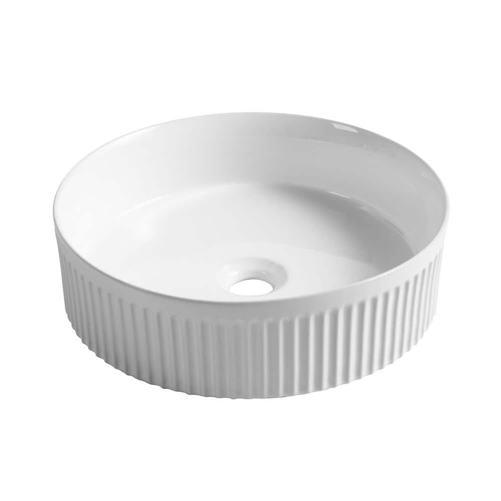 Modland Yunus Modern 15 in. Round Bathroom Vessel Sink in White Ceramic ...