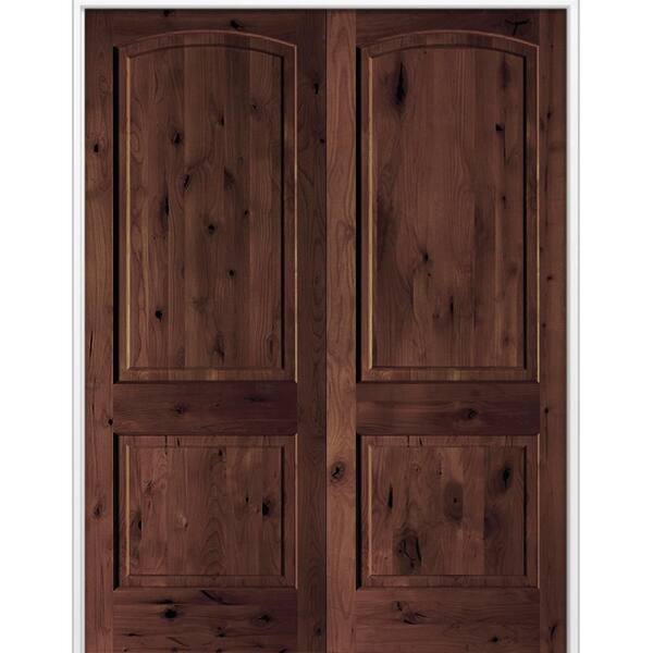 Krosswood Doors 48 in. x 96 in. Rustic 2-Panel Arch Top Universal Red ...