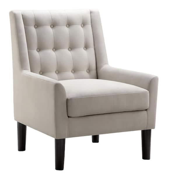 Clihome Modern Beige Upholstered Straight Arm Chair with Tufted Back ...