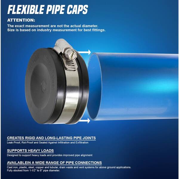 PLUMBFLEX 3 in. Pvc Flexible Pipe Cap with Stainless Steel Clamps ...