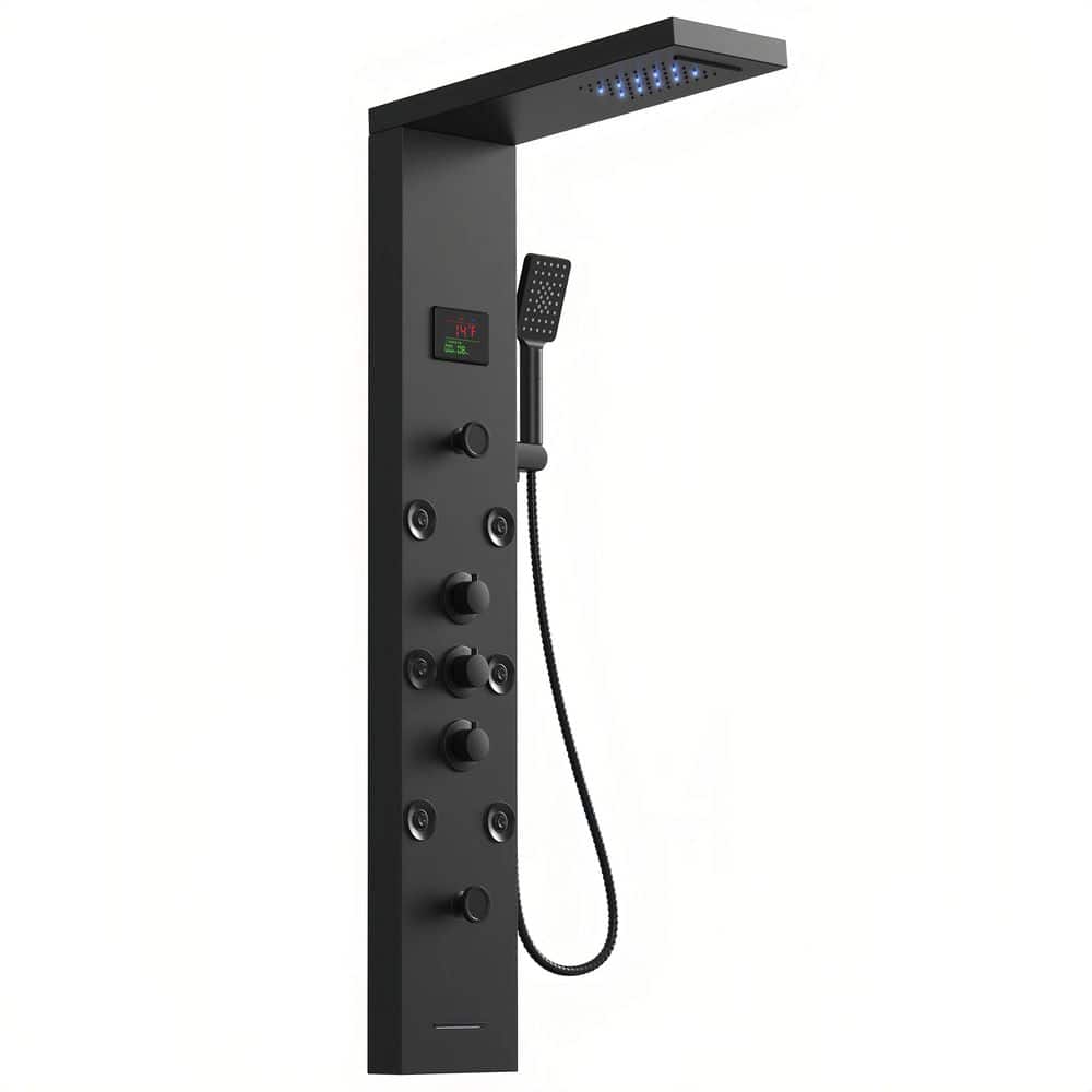 HOMEMYSTIQUE 8-Jet Stainless Steel Shower Tower with LED Light ...