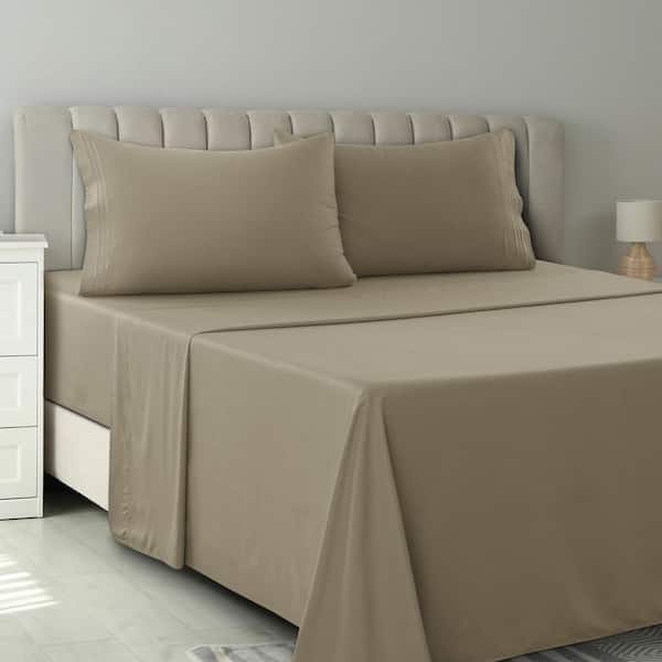 LDC LUX DECOR COLLECTION Lux Decor 4-Piece Beige Solid Color Microfiber ...